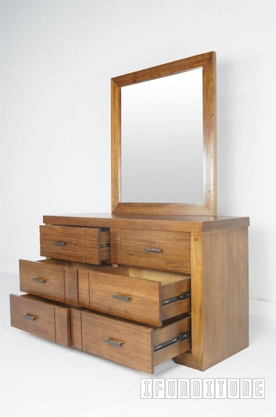 ARMIDALE Tasmania Oak 6 Drawer Dressing Table with Mirror