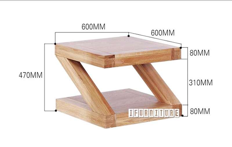 ZEST Z Shape Lamp Table (Solid Oak)