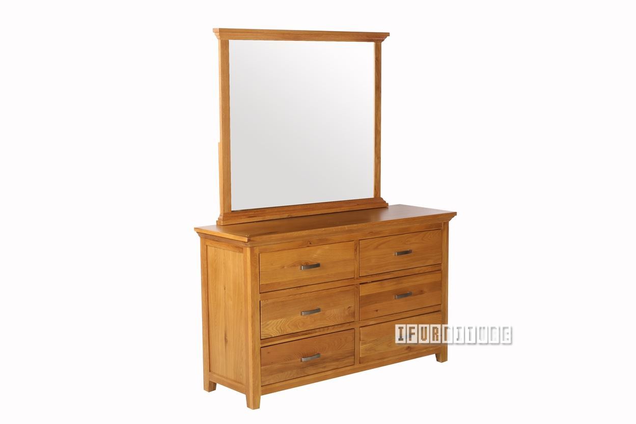 NOTTINGHAM 6-Drawer Dressing Table with Mirror (Solid Oak)