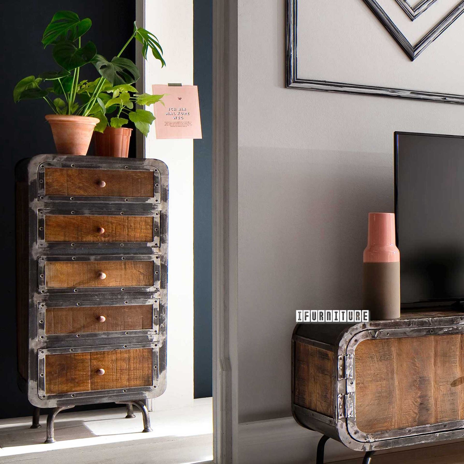 SAIGON Solid Mango Wood 5 Drawer Tallboy