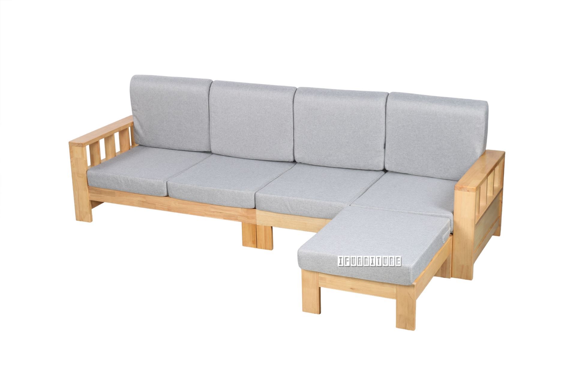 BOLEY Rubber Wood Sectional Sofa with Coffee Table (Beech and Grey)