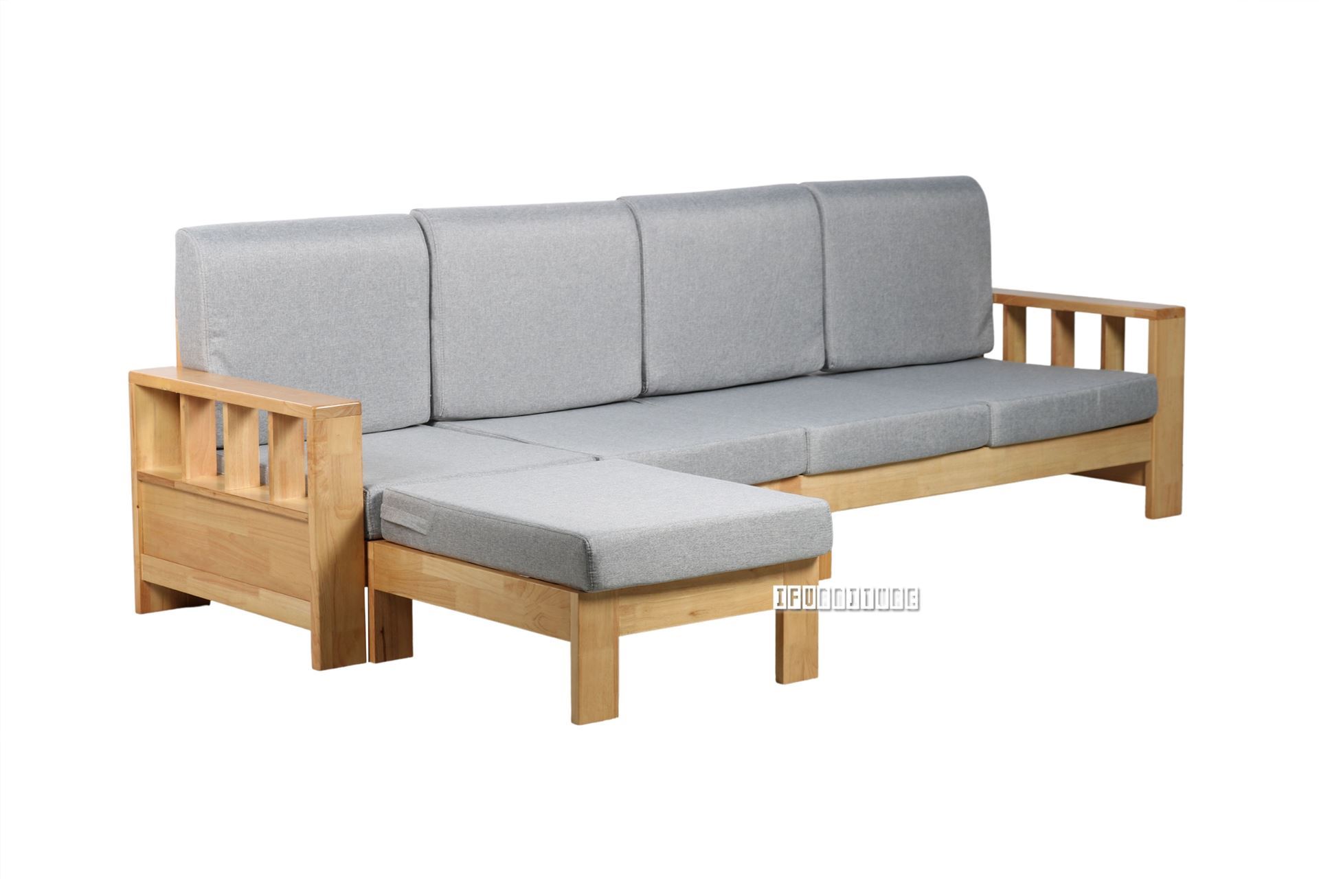 BOLEY Rubber Wood Sectional Sofa with Coffee Table (Beech and Grey)
