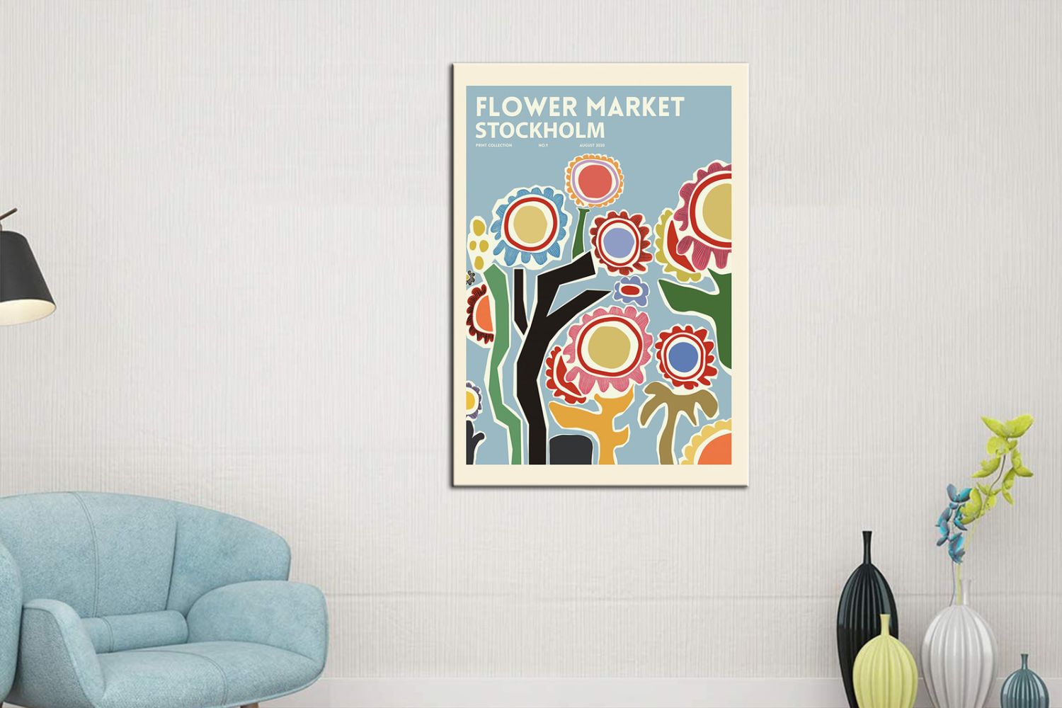 FLOWER MARKET STOCKHOLM - Frameless Canvas Print Wall Art (80cmx60cm)