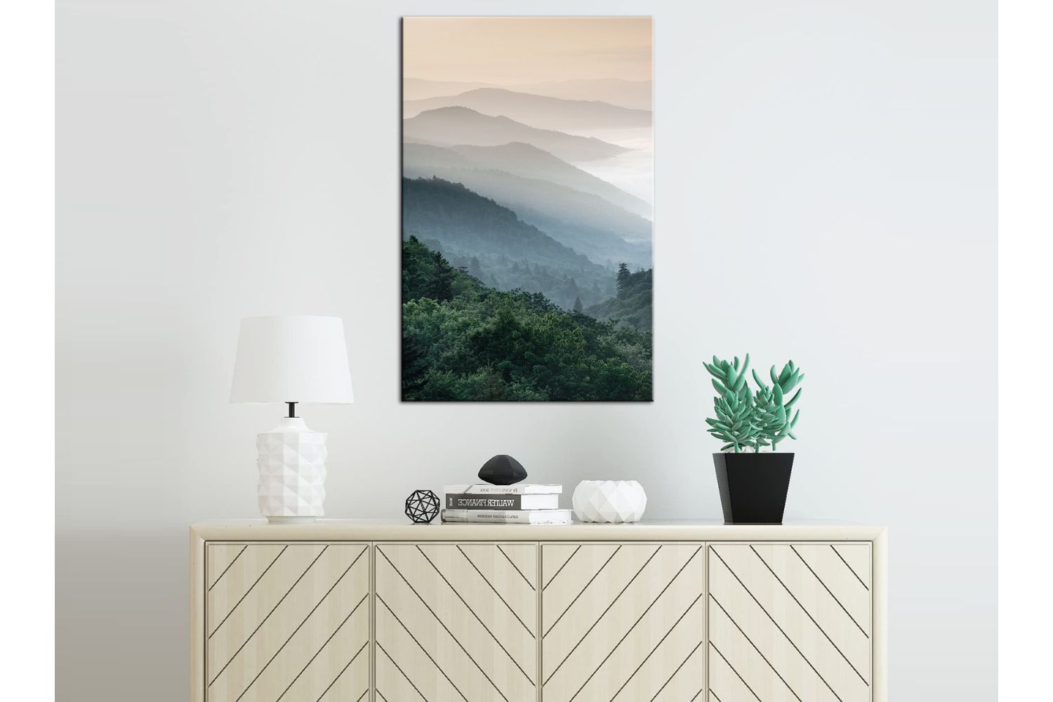 MORNING MOUNTAINS - Frameless Canvas Print Wall Art (80cm x 60cm)