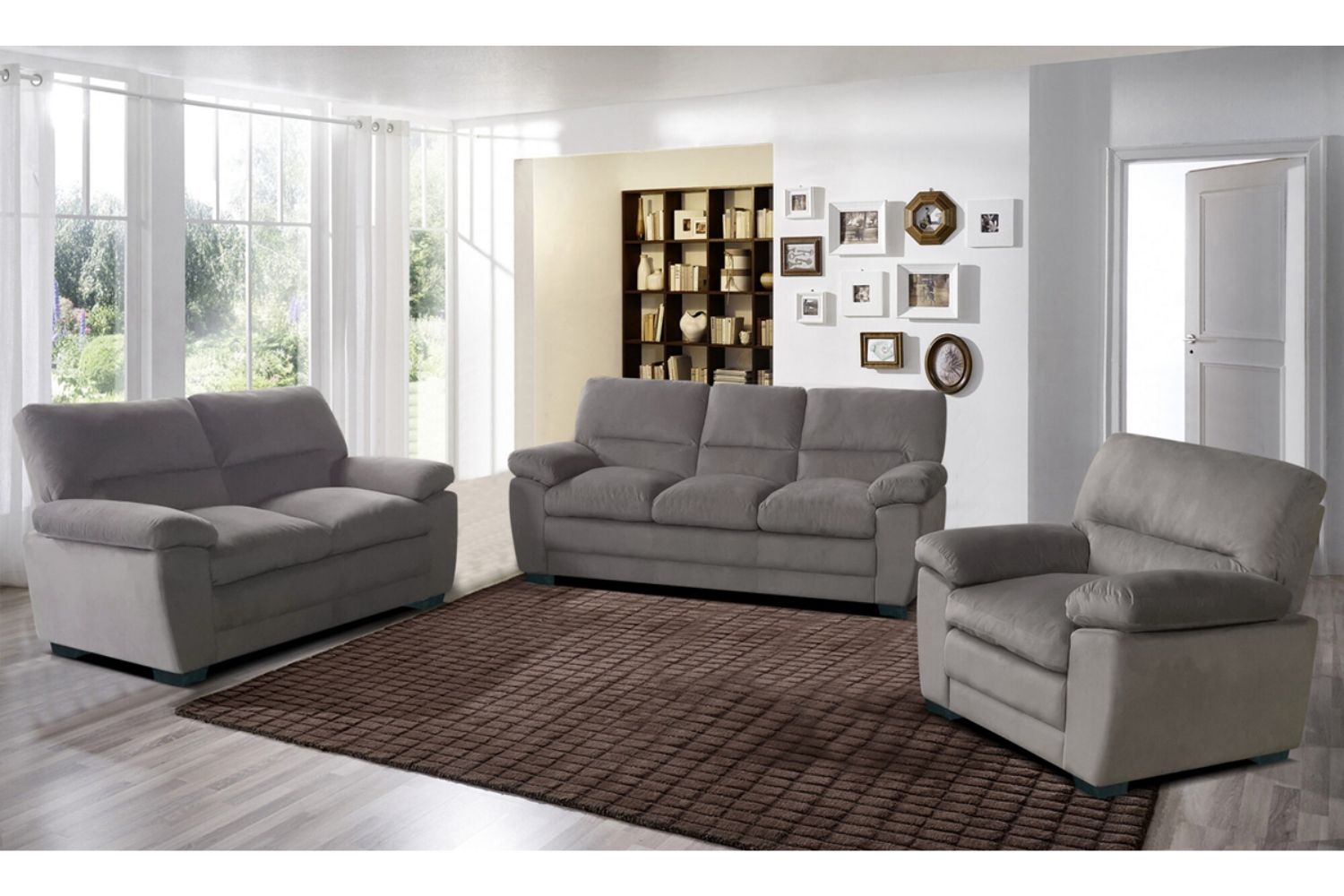 MAXX 3+2+1 Microsuede Fabric Sofa - (Grey)