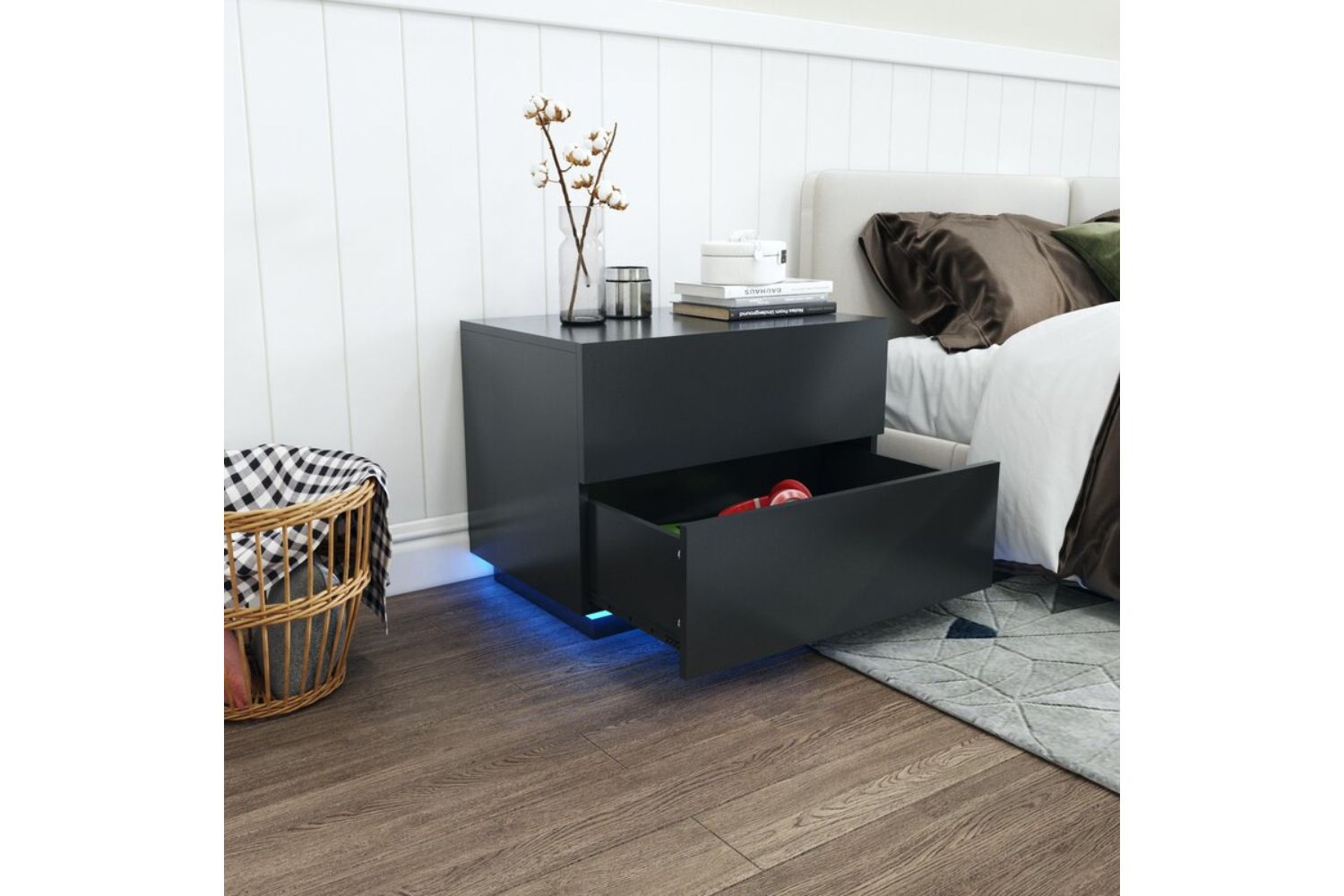 ASPEN LED 2-Drawer Bedside Table (Black)