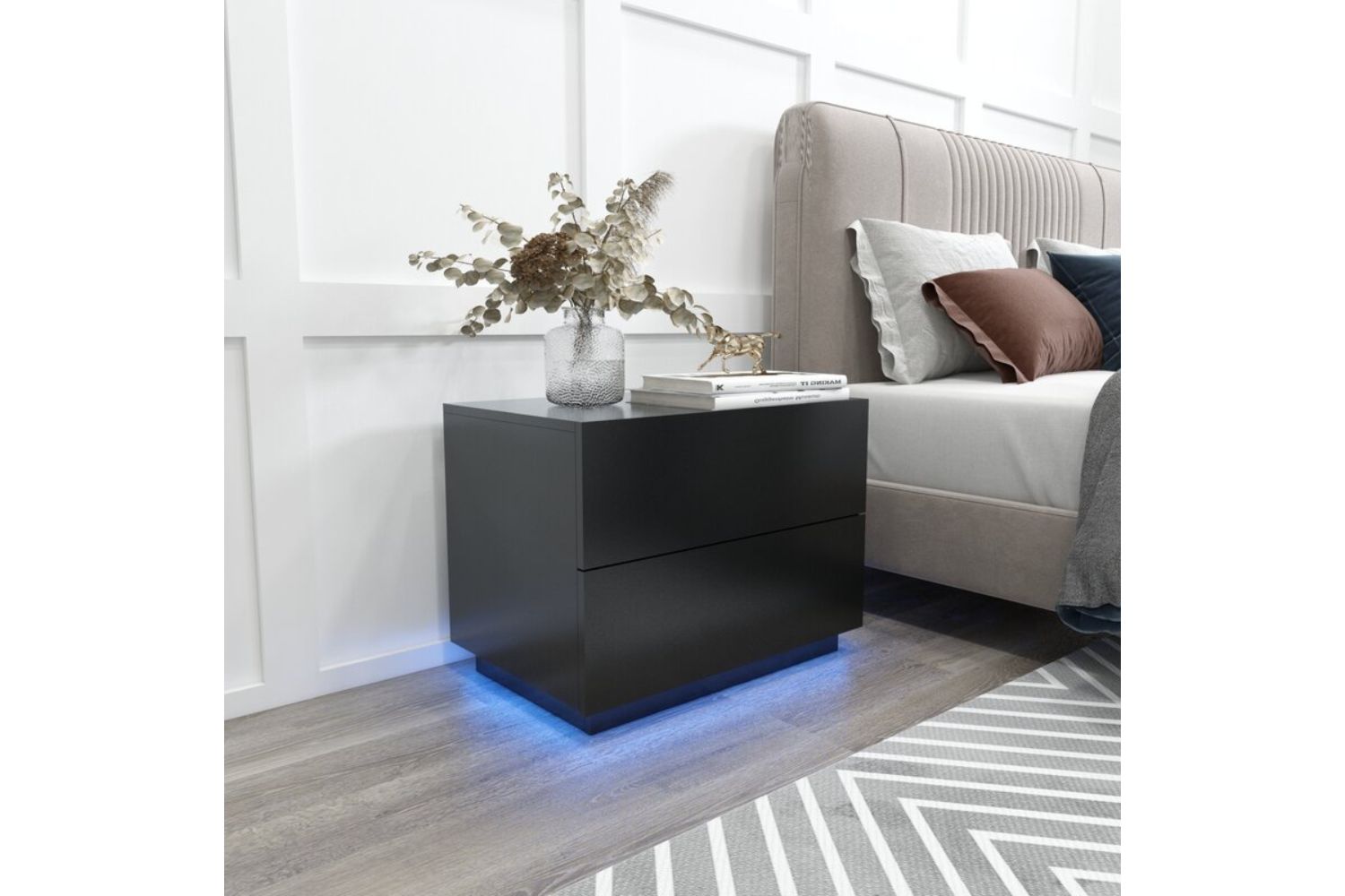 ASPEN LED 2-Drawer Bedside Table (Black)