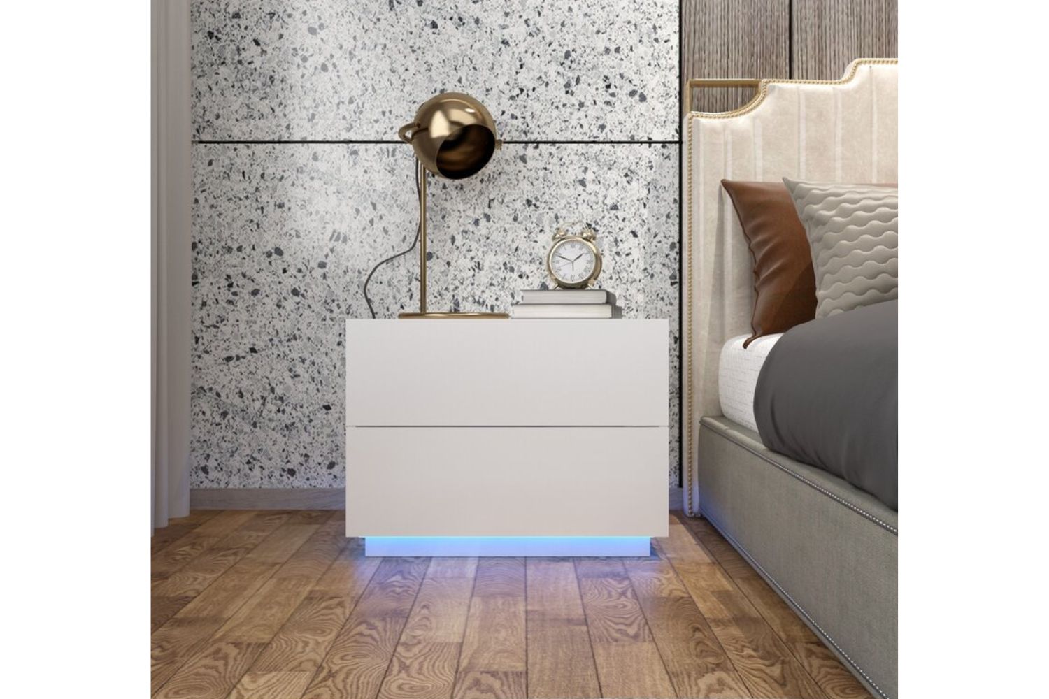 ASPEN LED 2-Drawer Bedside Table (White)