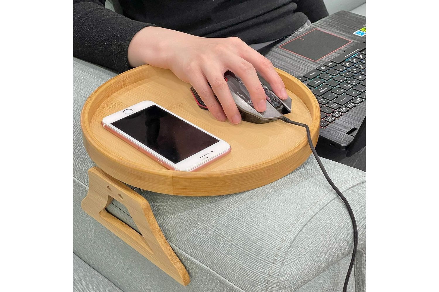 BAMBOO Round Sofa Armrest Tray