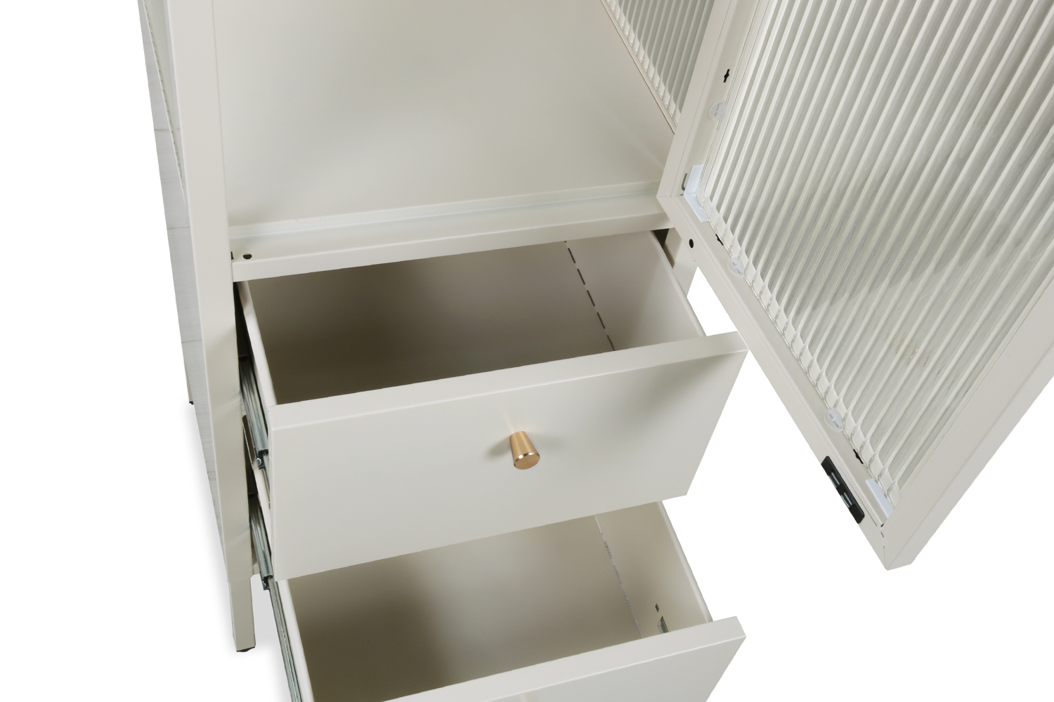 STARK Steel Frame 1-Door 2-Drawer Accent Glass Display Cabinet (Cream)
