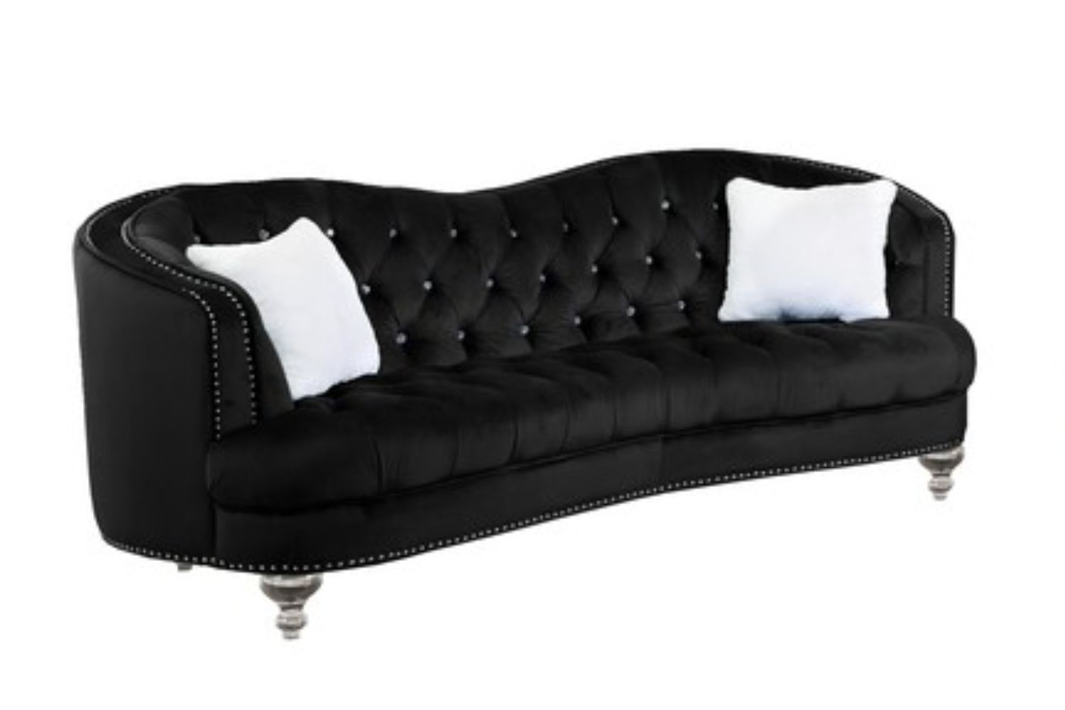ALINA 3/2 Seater Velvet Curved Sofa with Pillows (Black)