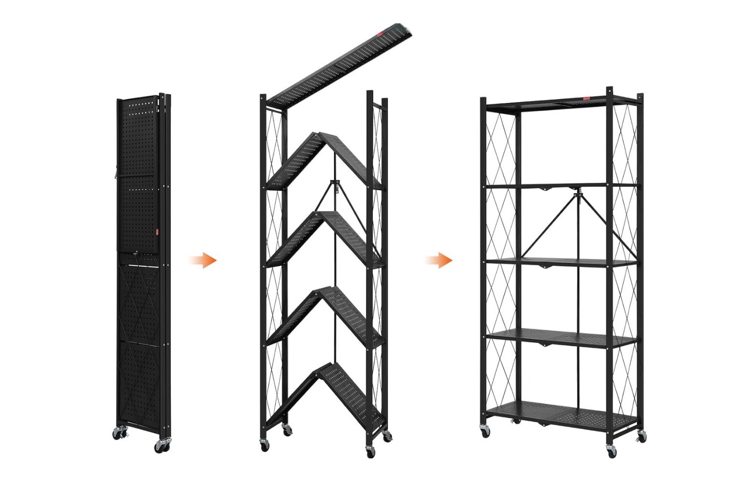 NNEVL 158x71cm 5-Tier Foldable Shelves with Wheels