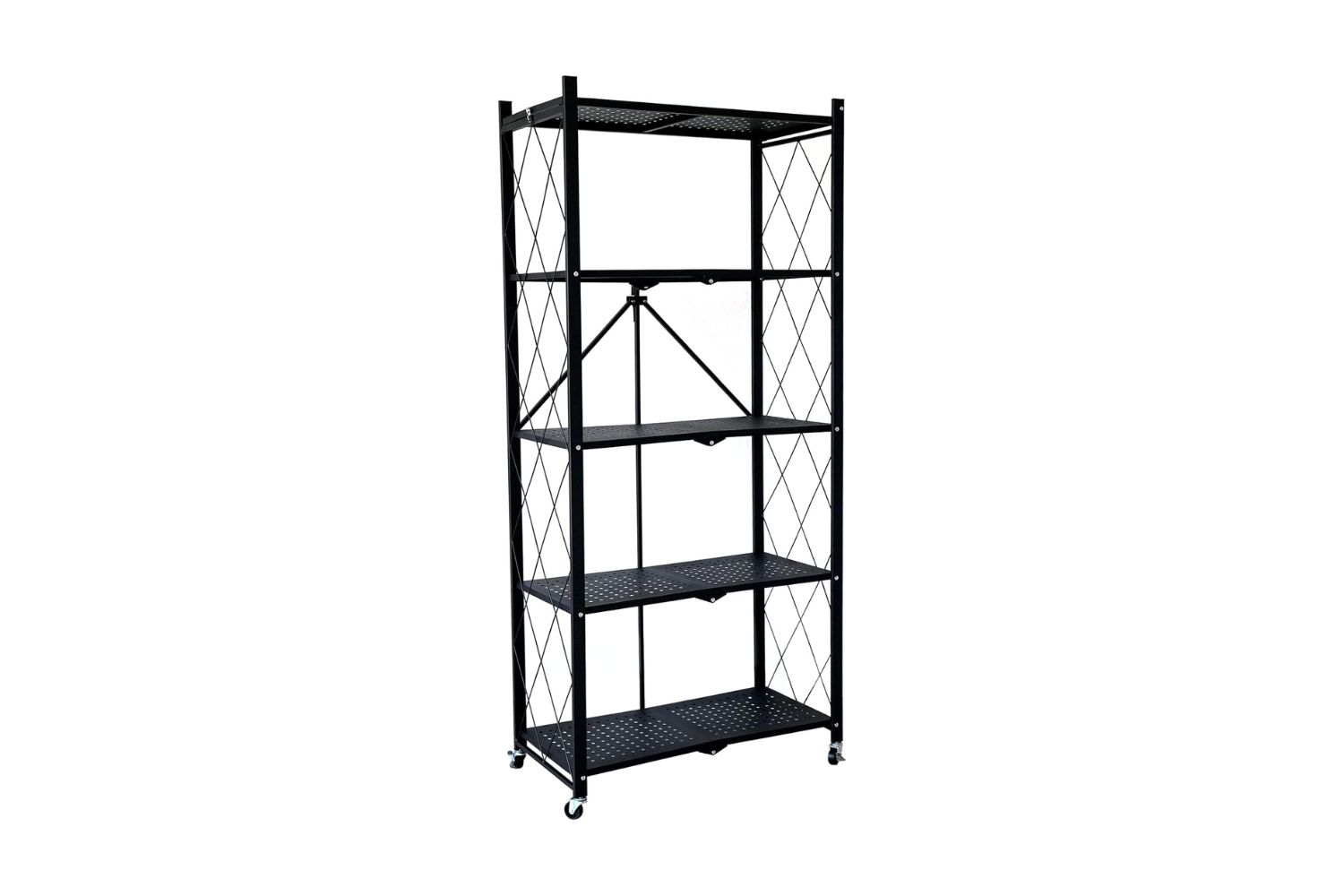 NNEVL 158x71cm 5-Tier Foldable Shelves with Wheels