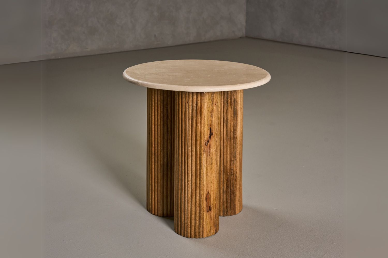 BLIX D50 Mango Wood Round Side Table With Marble Top