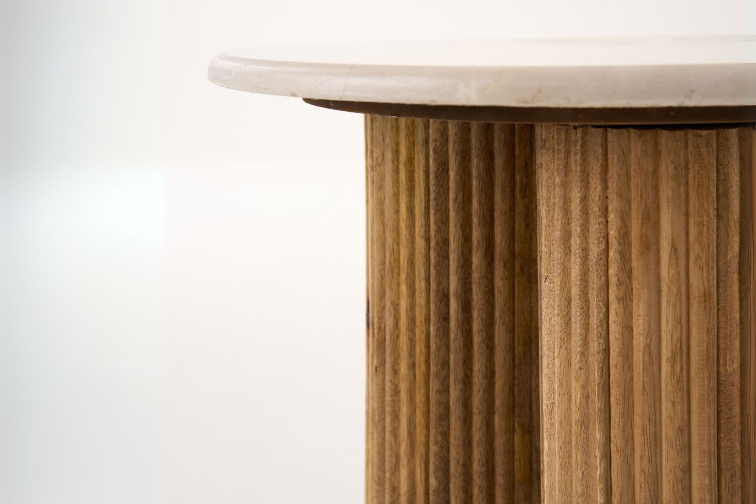 BLIX D50 Mango Wood Round Side Table With Marble Top