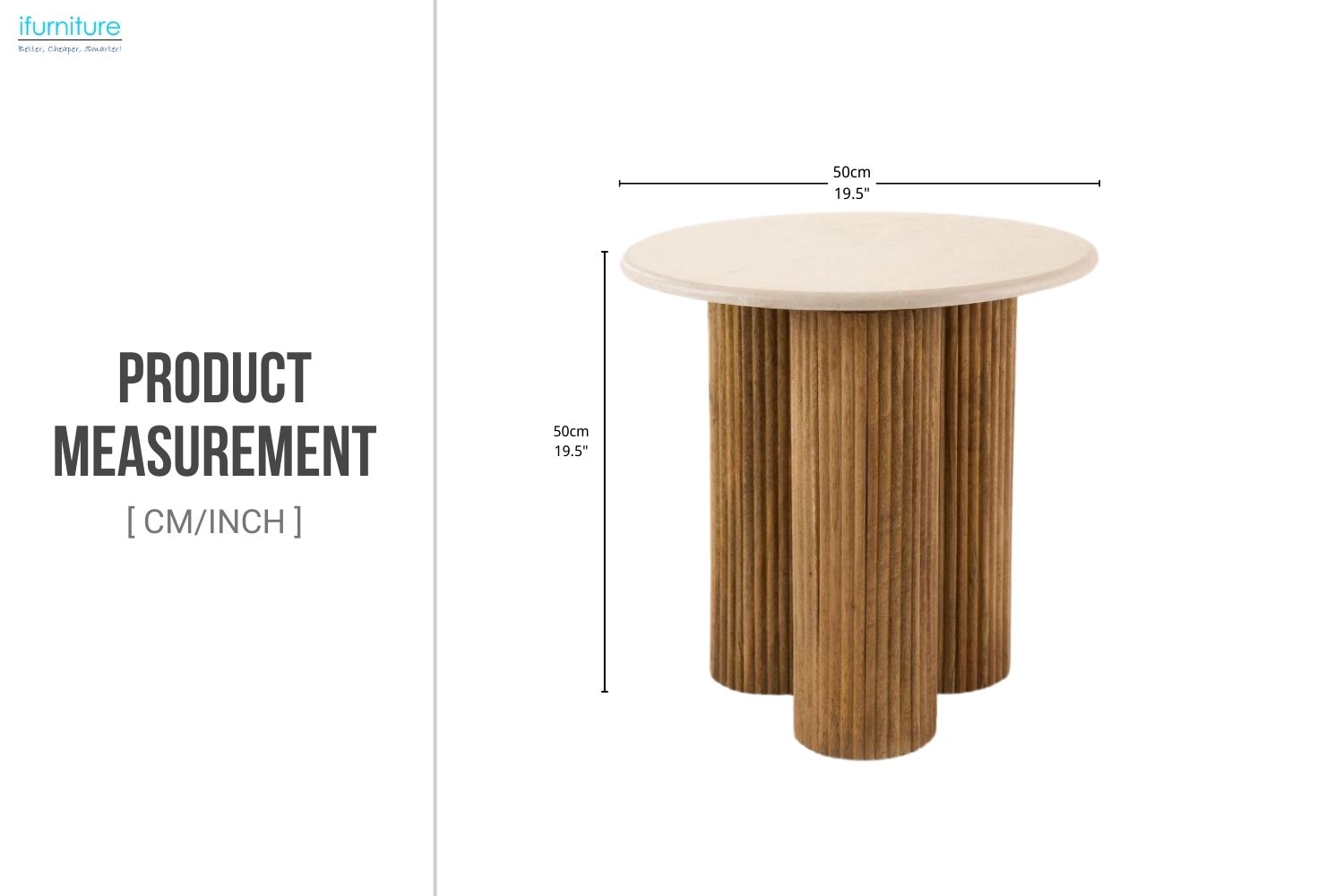 BLIX D50 Mango Wood Round Side Table With Marble Top