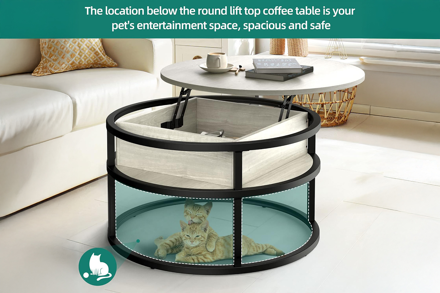 AZALEA Round Soft-Close Lift-Top Coffee Table with Storage